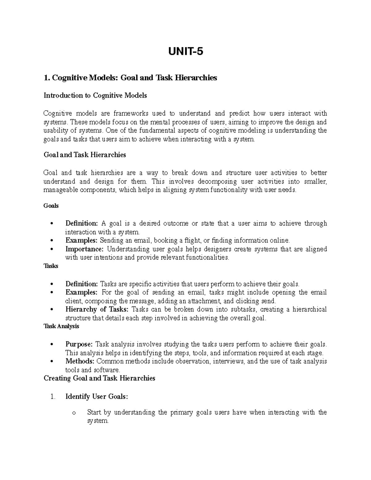 Cognitive Models and Task Analysis in HCI - Unit 5 Overview - Studocu