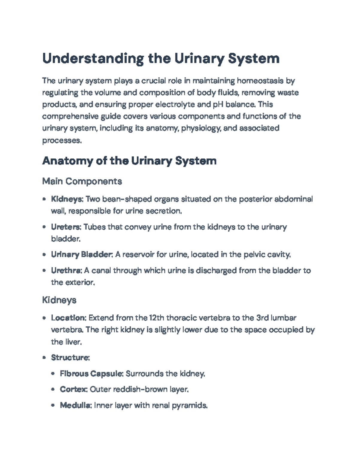 Exam Notes: Anatomy & Physiology of the Urinary System (BIO 102) - Studocu