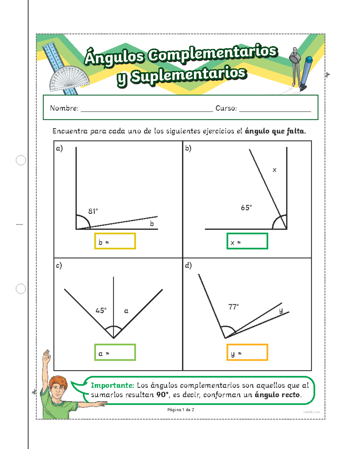 Hoja De Trabajo De Angulos Complementarios