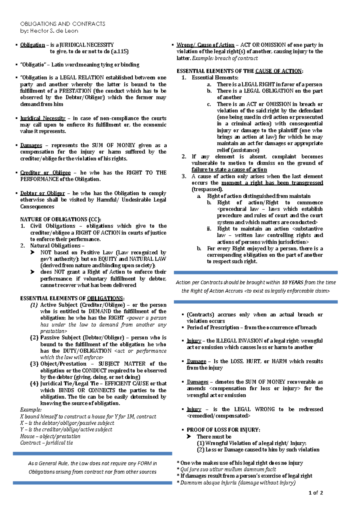 Obligations and Contracts by Hector de Leon - OBLIGATIONS AND CONTRACTS ...