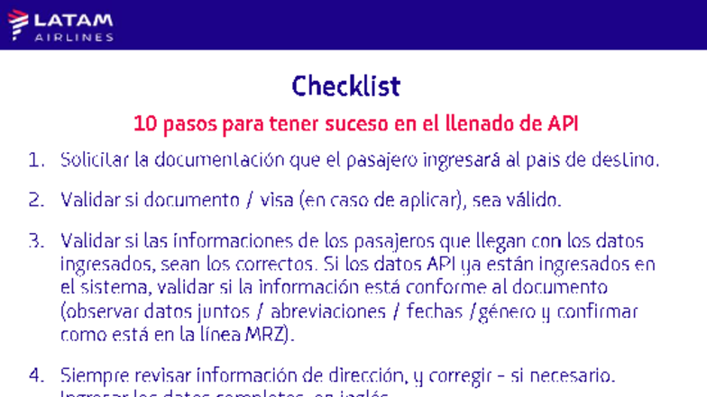 Checklist LATAM: 10 Pasos para el Llenado de API - Studocu