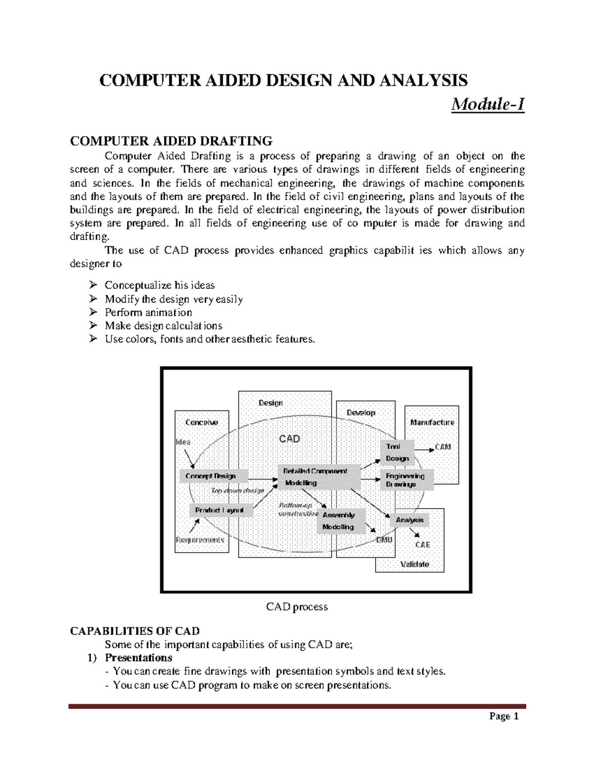 CAD Module 1 - Lecture notes Computer Aided Design And Analysis ...