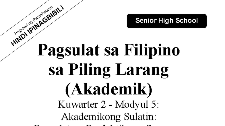 Senior High School Filipino 12: Modyul 5 sa Pagsulat ng Replektibong ...