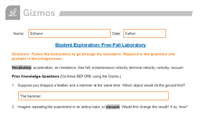 Free Fall Lab: Exploring Motion and Acceleration in Physics - Studocu