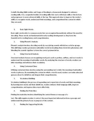 Godell's Reading Skills Ladder: Enhancing Reading Proficiency - Studocu