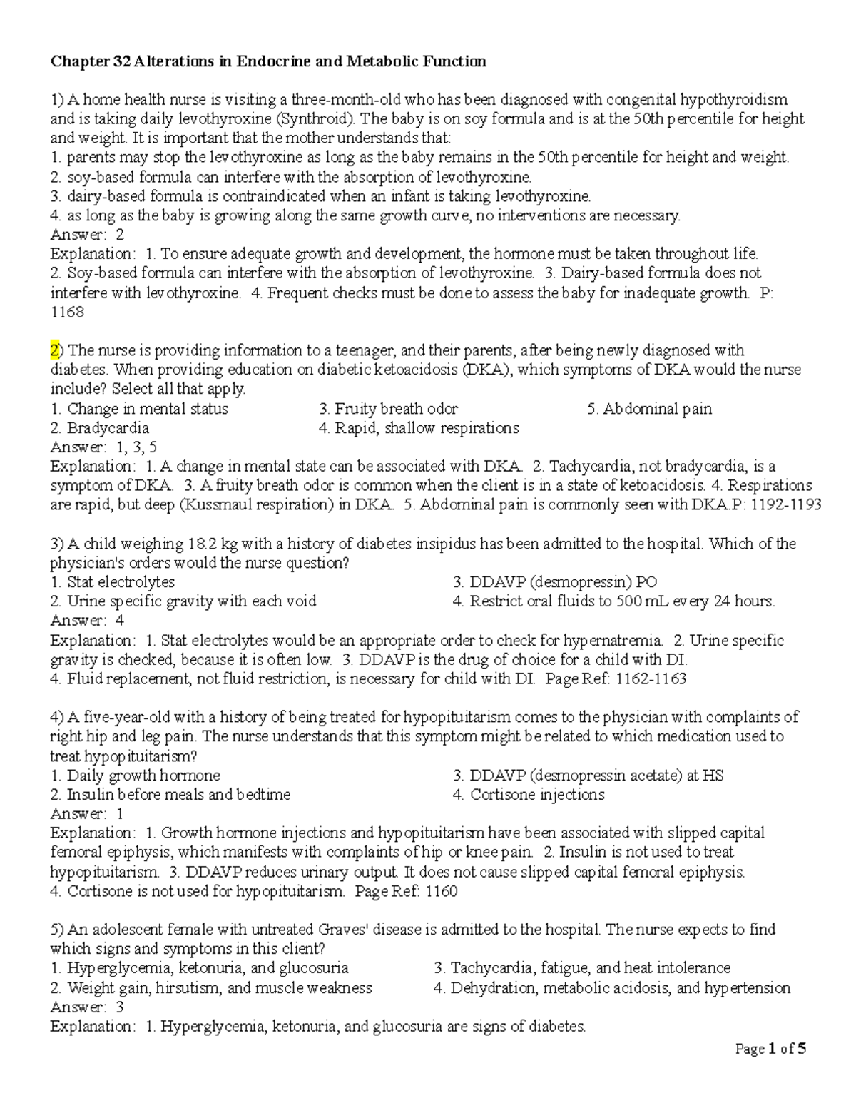 Chapter 32: Endocrine & Metabolic Function Alterations - Key Insights ...