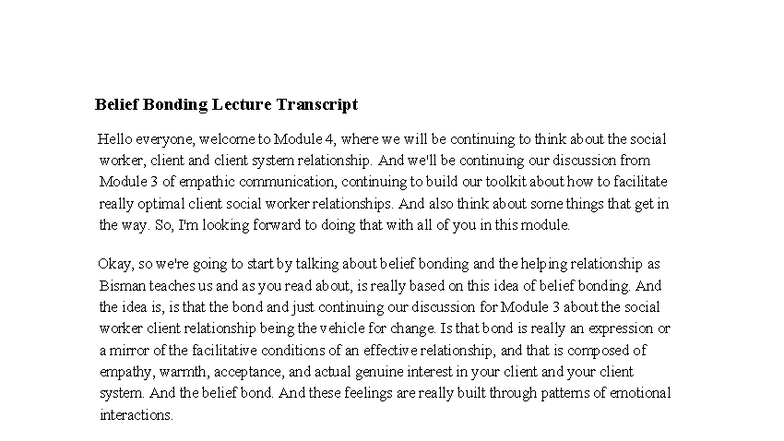 Social Worker Client Relationship: Belief Bonding Techniques Lecture ...