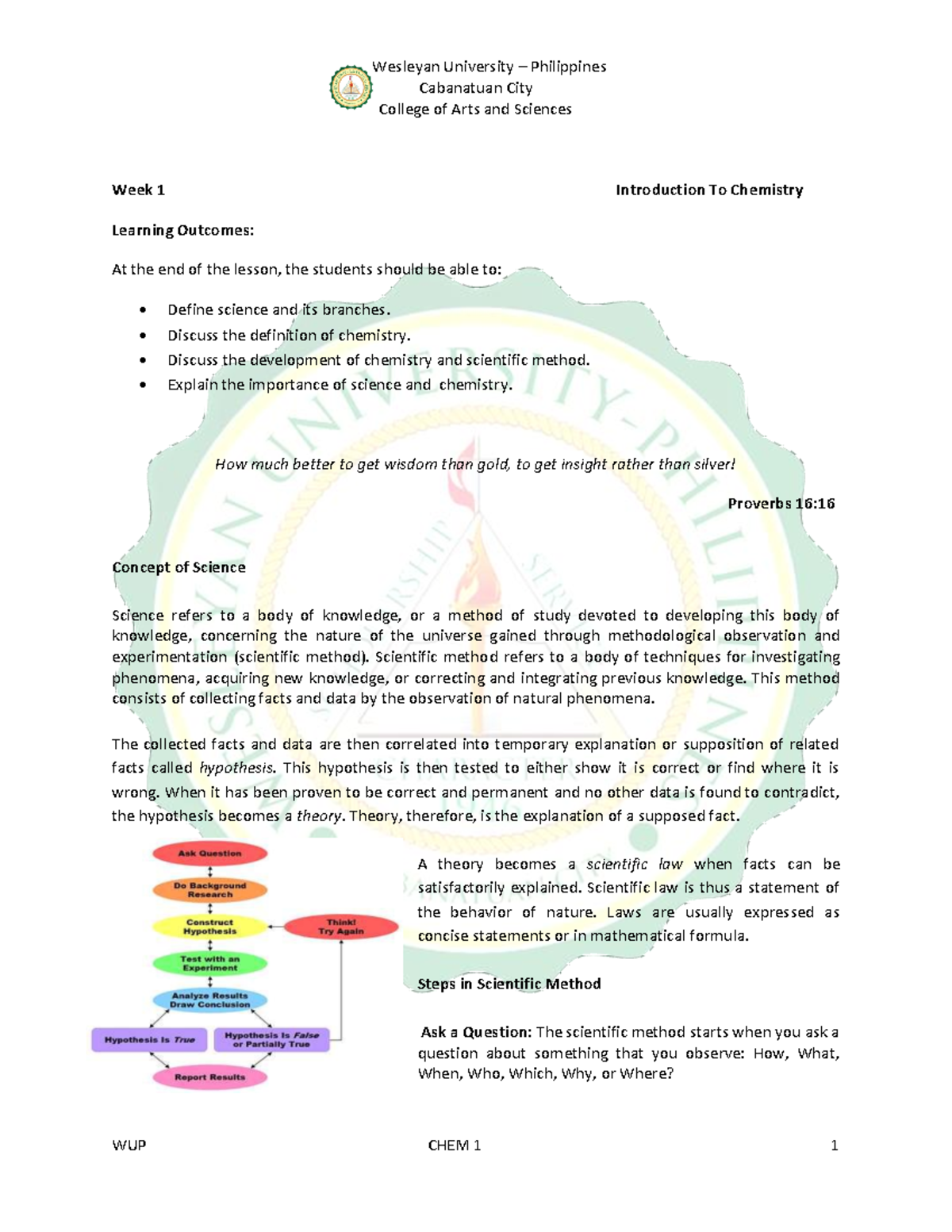 Week 1 Chem1 - Introduction to Chemistry and the Scientific Method ...