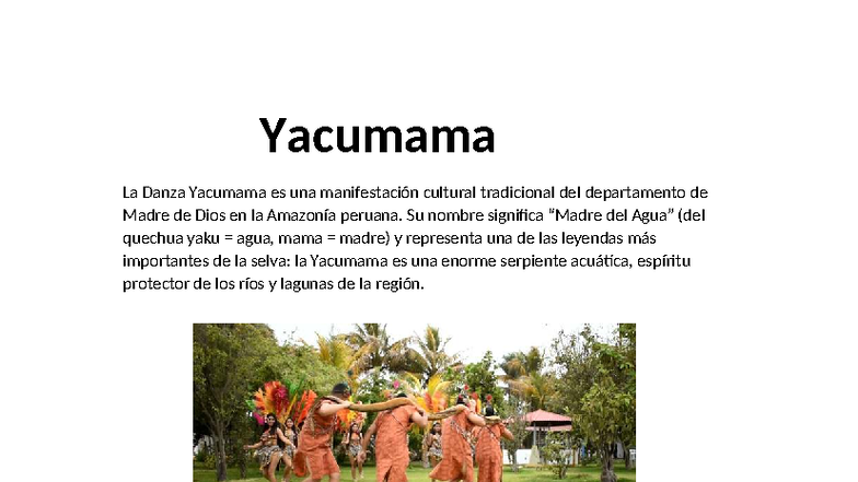 Yacumama: La Danza Tradicional de la Amazonía Peruana - Studocu