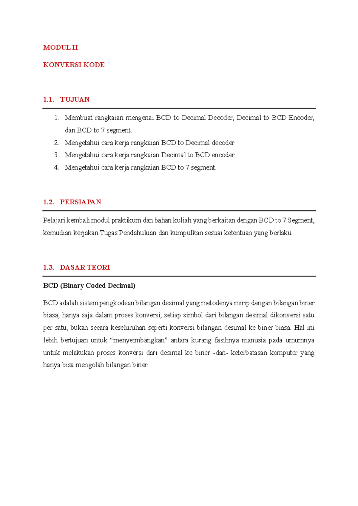 Modul II: BCD to Decimal Decoder & 7 Segment - PLD 2024 - Studocu