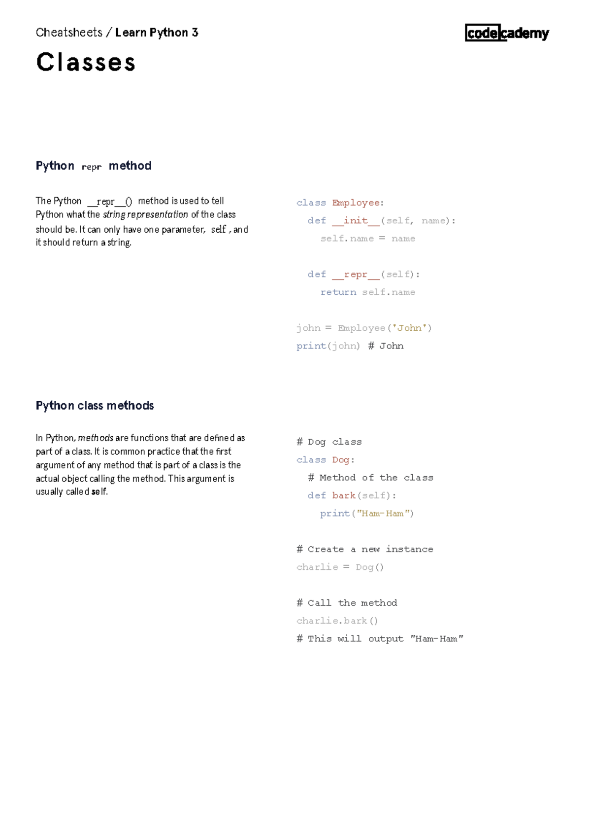 Learn Python 3 Classes Cheatsheet (Codecademy) - Studocu