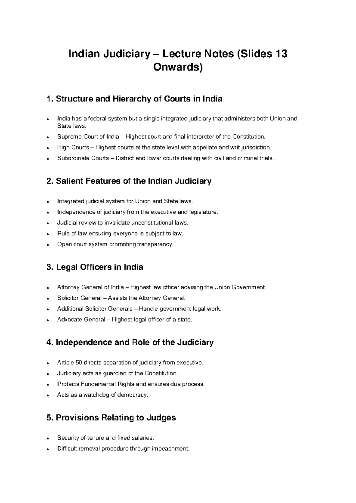 Indian Judiciary Lecture Notes (Slides 13 Onwards) - Studocu