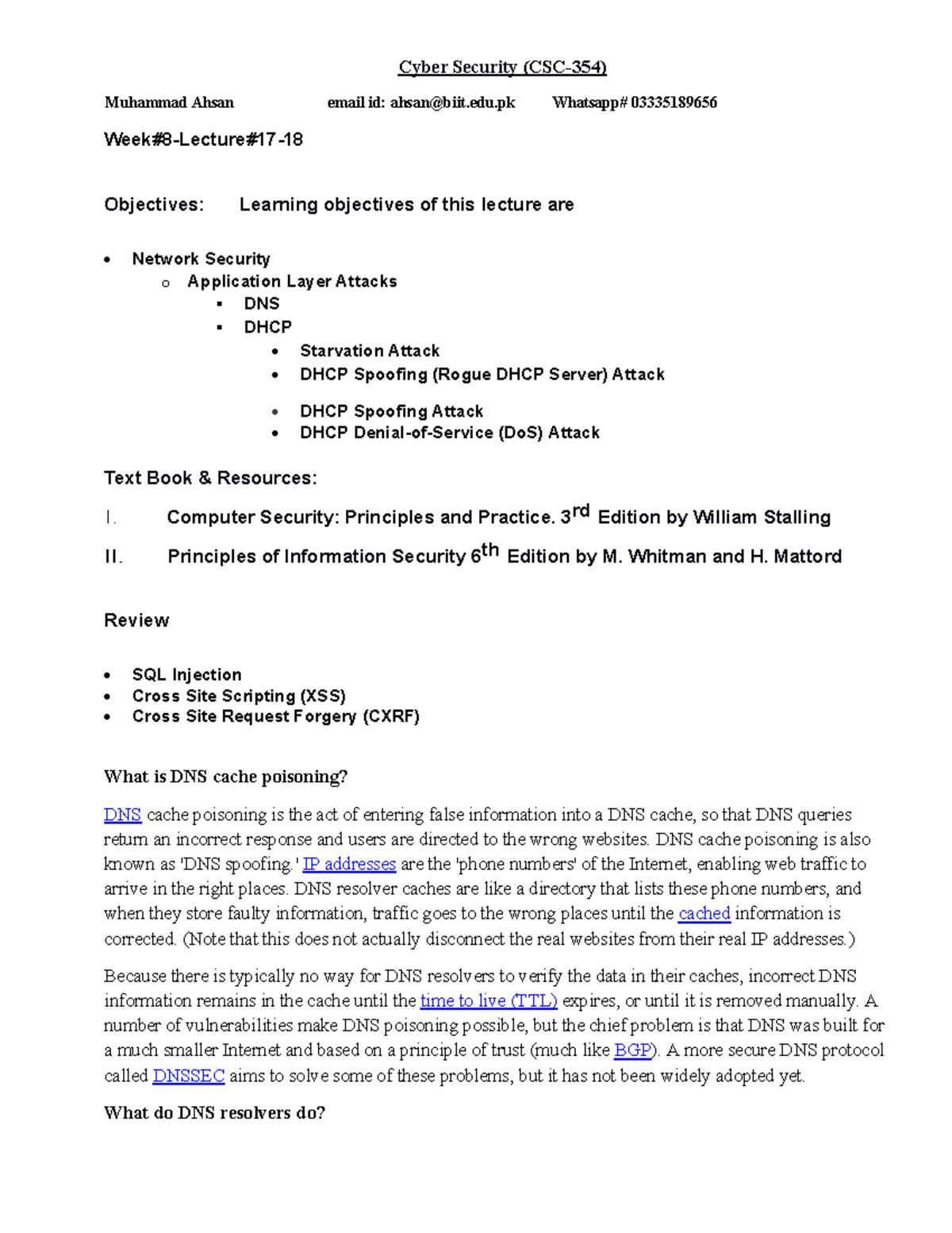 CS-Wk-9-Lec-17-18: Understanding DNS Security Vulnerabilities and ...