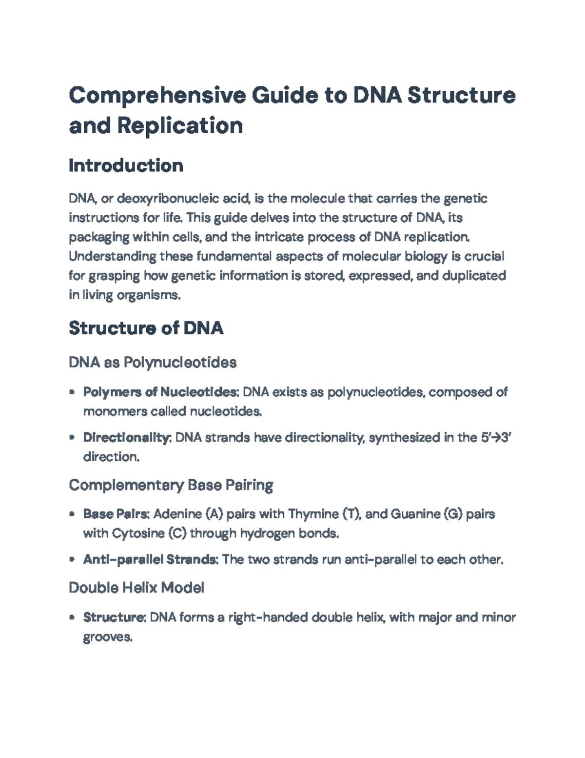 Comprehensive Guide to DNA Structure and Replication - Bio 101 ...