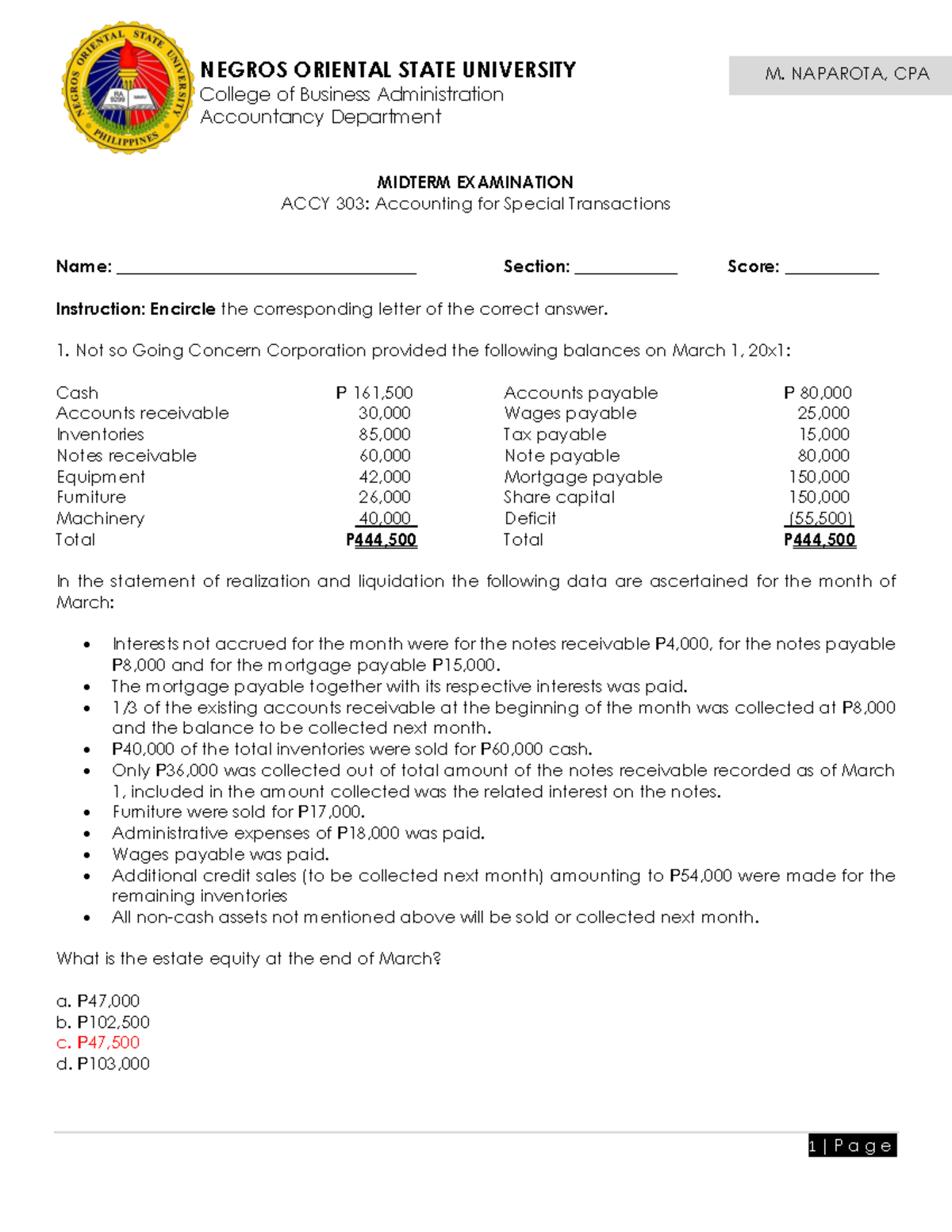 ACCY 303: Midterm Exam Review on Accounting for Special Transactions - Studocu