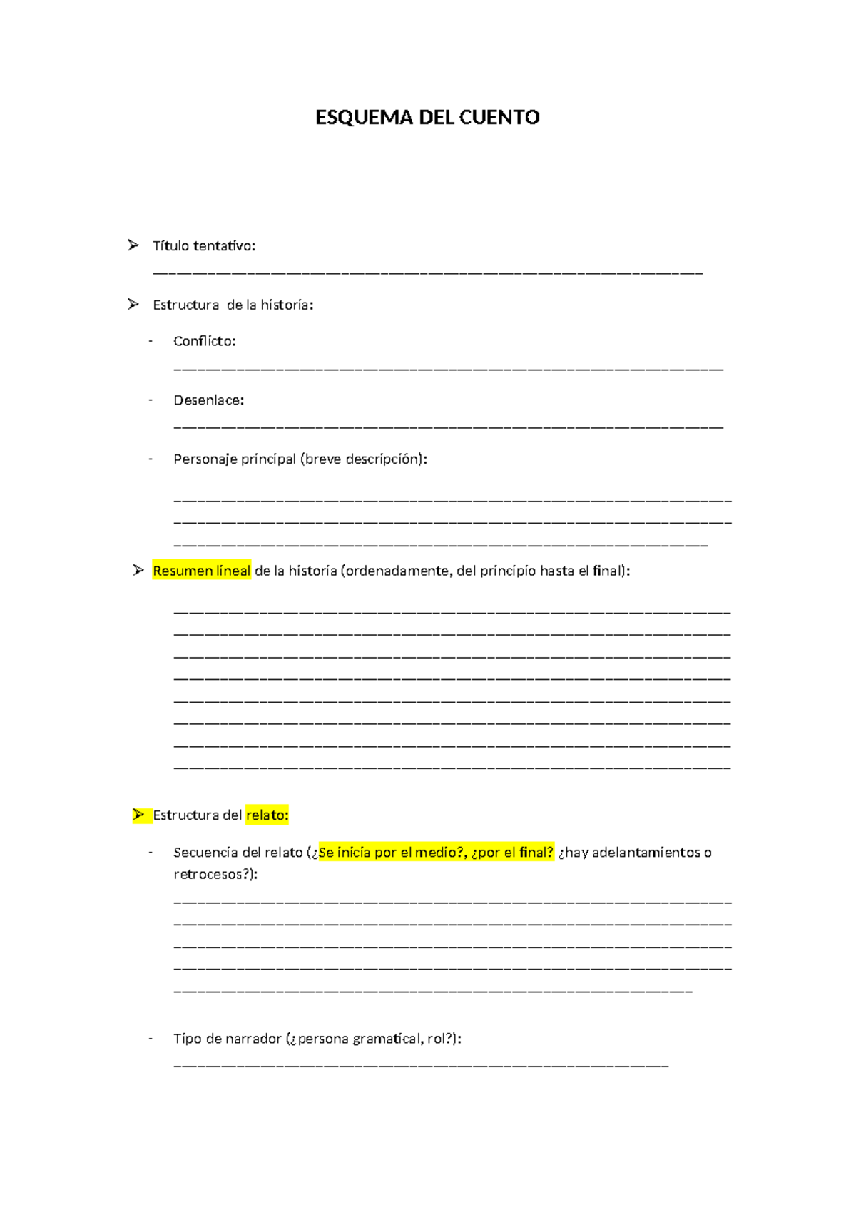 Esquema del Cuento: Estructura y Análisis Narrativo (CUEOF P1) - Studocu