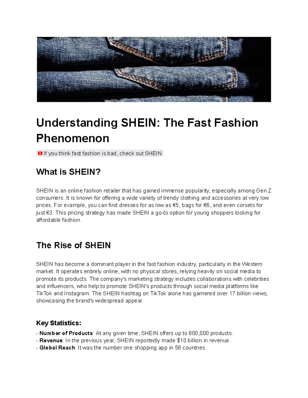 Understanding SHEIN: An In-Depth Look at Fast Fashion Trends - Studocu