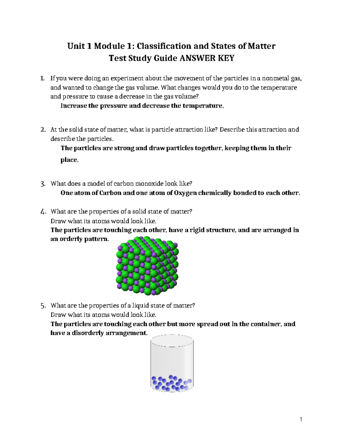 Unit 1 Module 1: Classification and States of Matter Test Study Guide ...