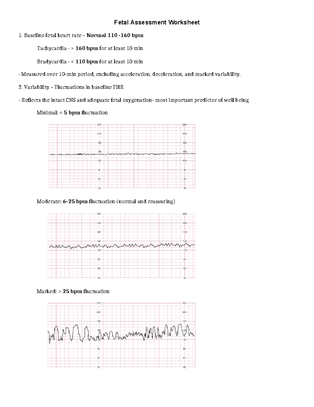 Fetal Assessment Worksheet: Heart Rate Monitoring & Interventions - Studocu