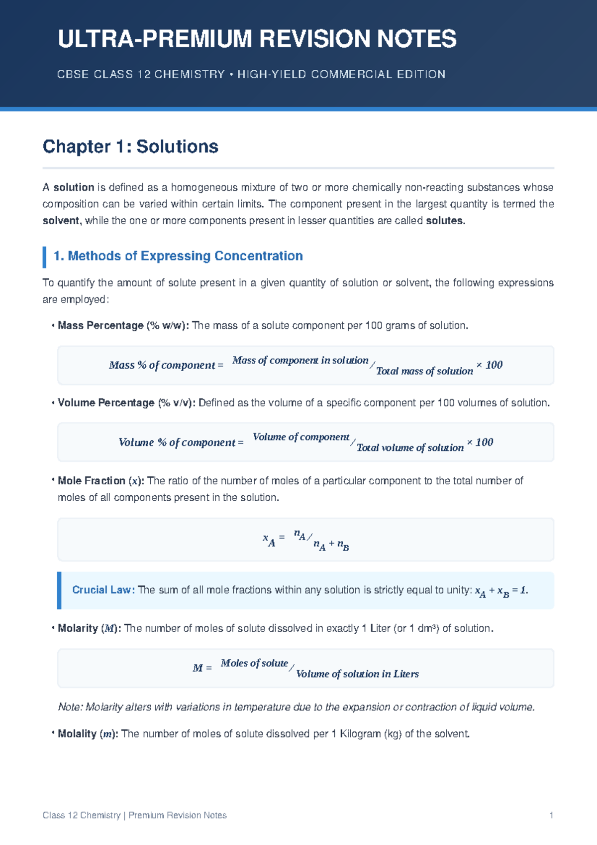 Class 12 Chemistry Revision Notes: Chapter 1 - Solutions ...
