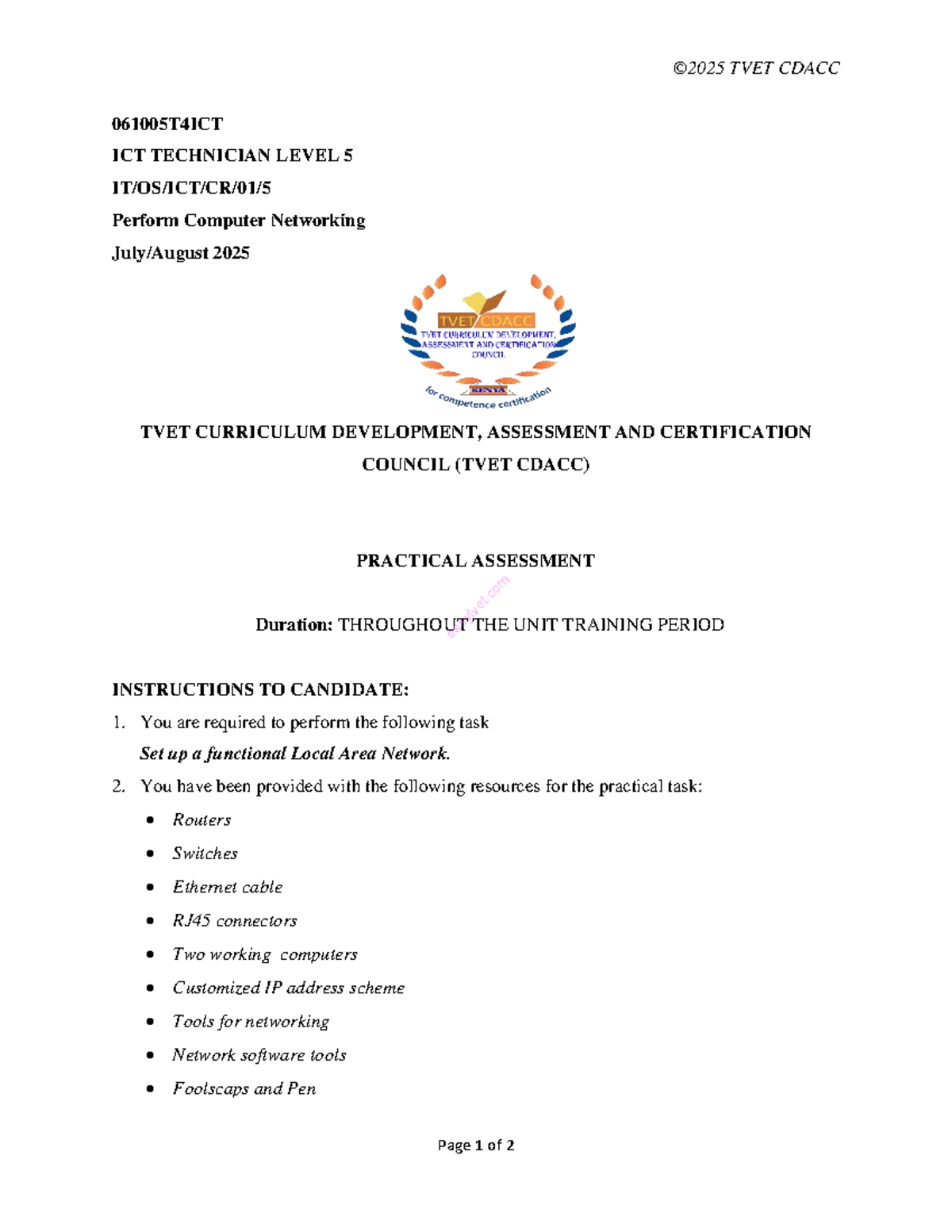 TVET CDACC 061005T4ICT ICT Technician Level 5 Networking Lecture Notes ...