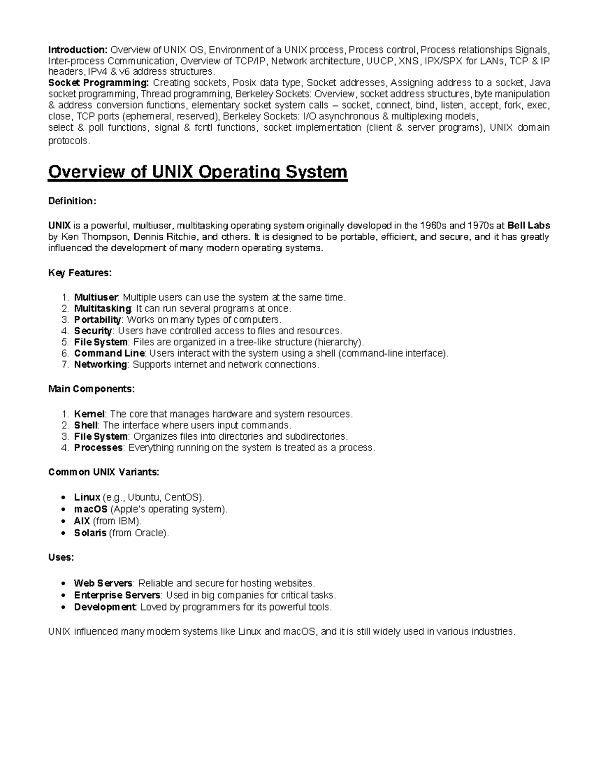 Network Programming: Overview of UNIX OS, Processes, and Communication ...