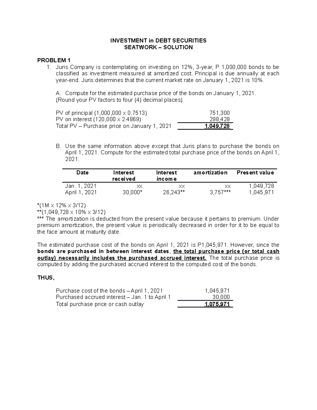 SW - Investment in Debt Securities Case Study Solutions - Studocu