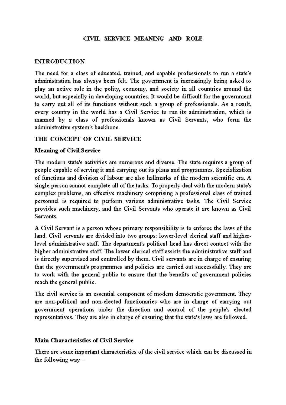 CIVIL SERVICE: MEANING, ROLES & FUNCTIONS IN ADMINISTRATION - Studocu