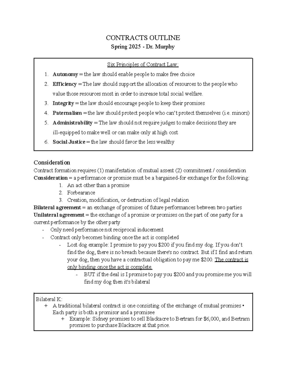 Contracts Outline (LAW 101) - Key Principles and Case Summaries - Studocu