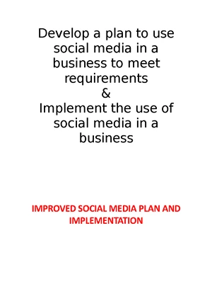 Unit 3 Social Media in Business - Assignment B - Develop a plan to use ...