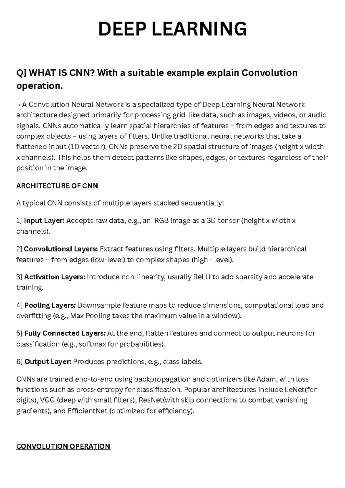Deep Learning Overview: CNNs, Convolution Operations & More (DL SEM) - Studocu
