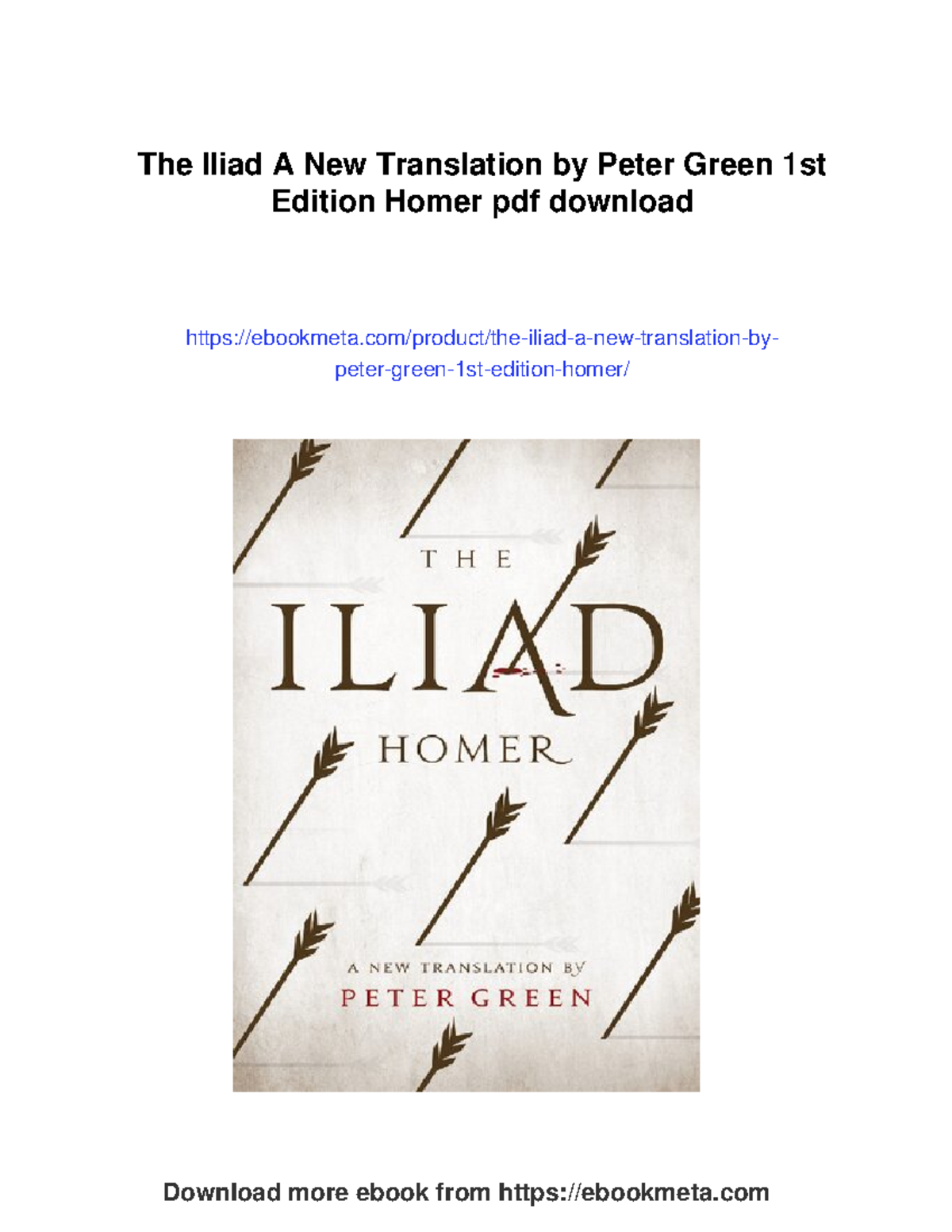 The Iliad: A new translation by Peter Green (1st edition) - Studocu