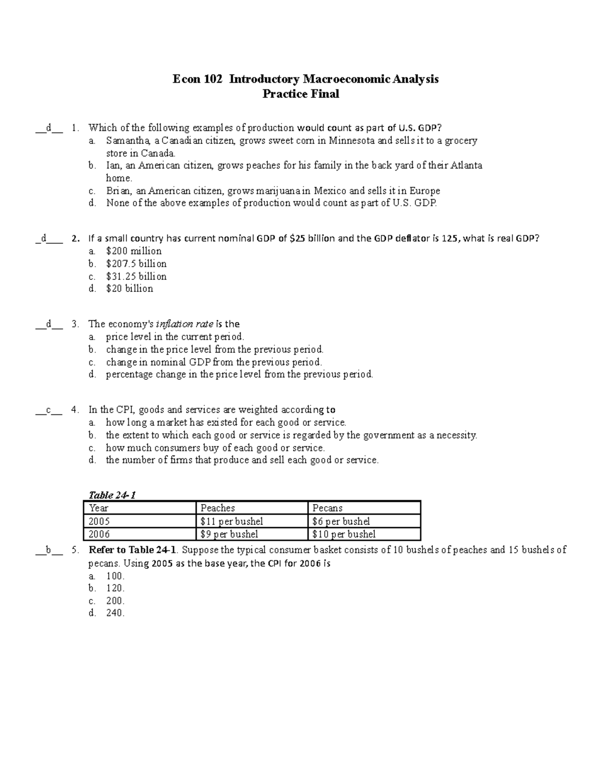 Econ 102 Practice Final Exam Guide and Answer Key - Studocu