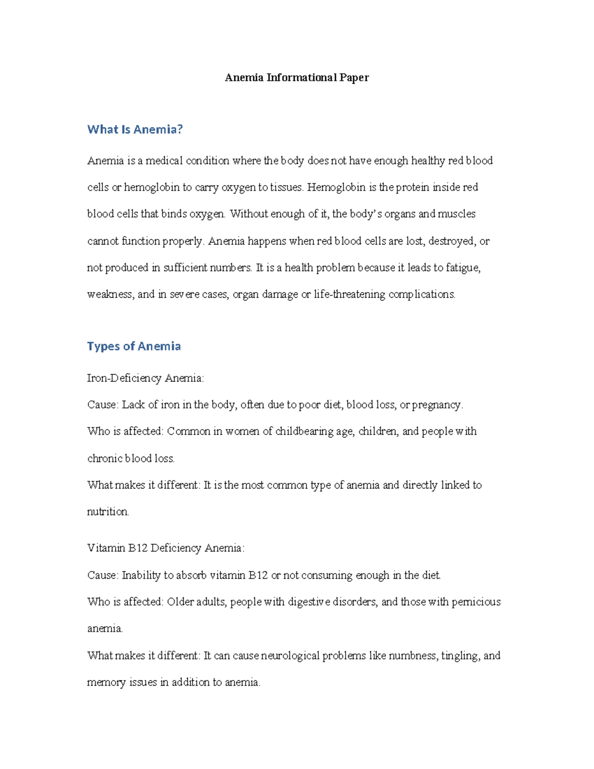 Anemia Overview: Causes, Symptoms, and Treatments - Studocu