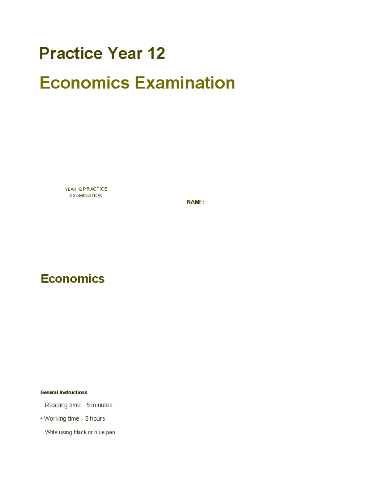 Year 12 Economics Practice Exam: Australia in the Global Economy - Studocu