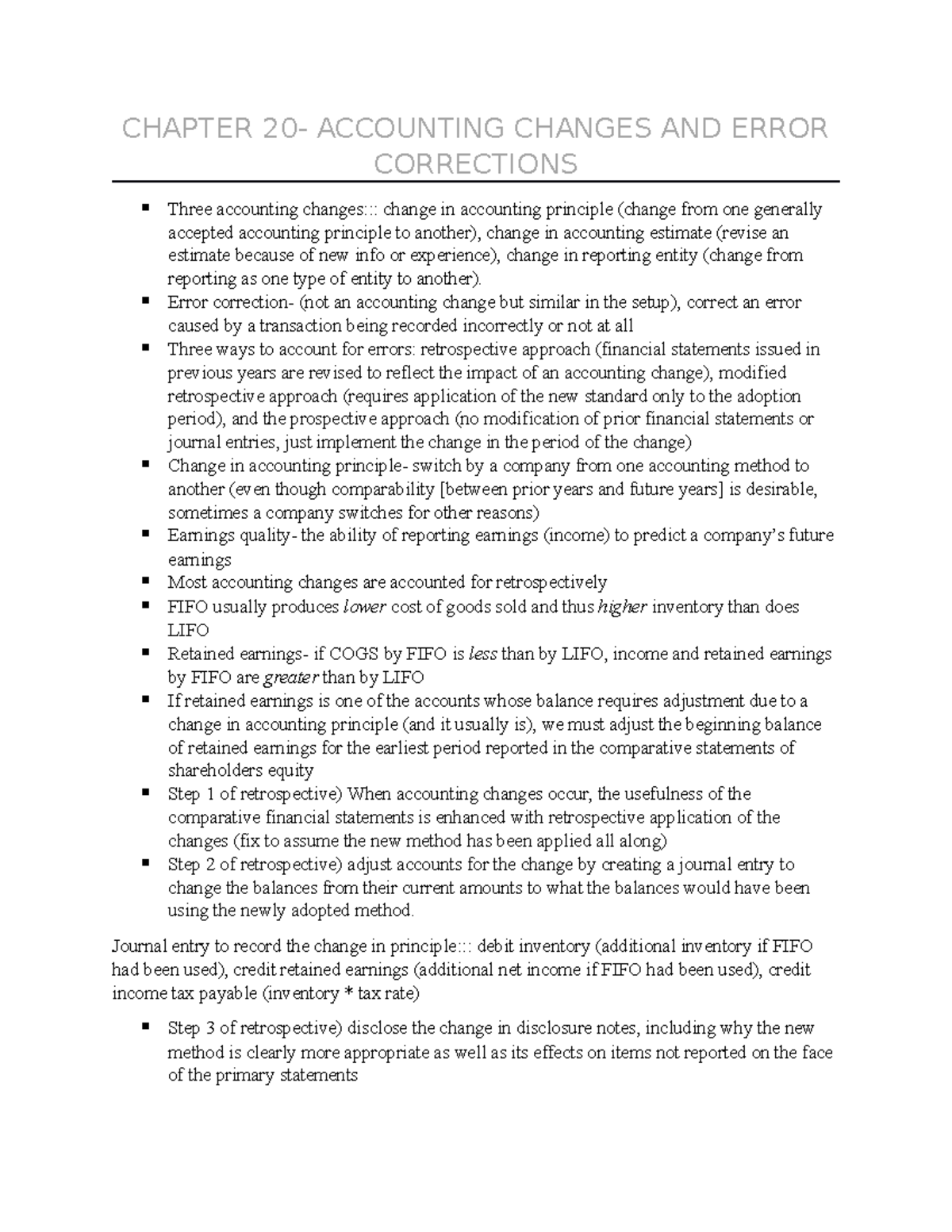 Chapter 20: Understanding Accounting Changes and Errors in 2023 - Studocu