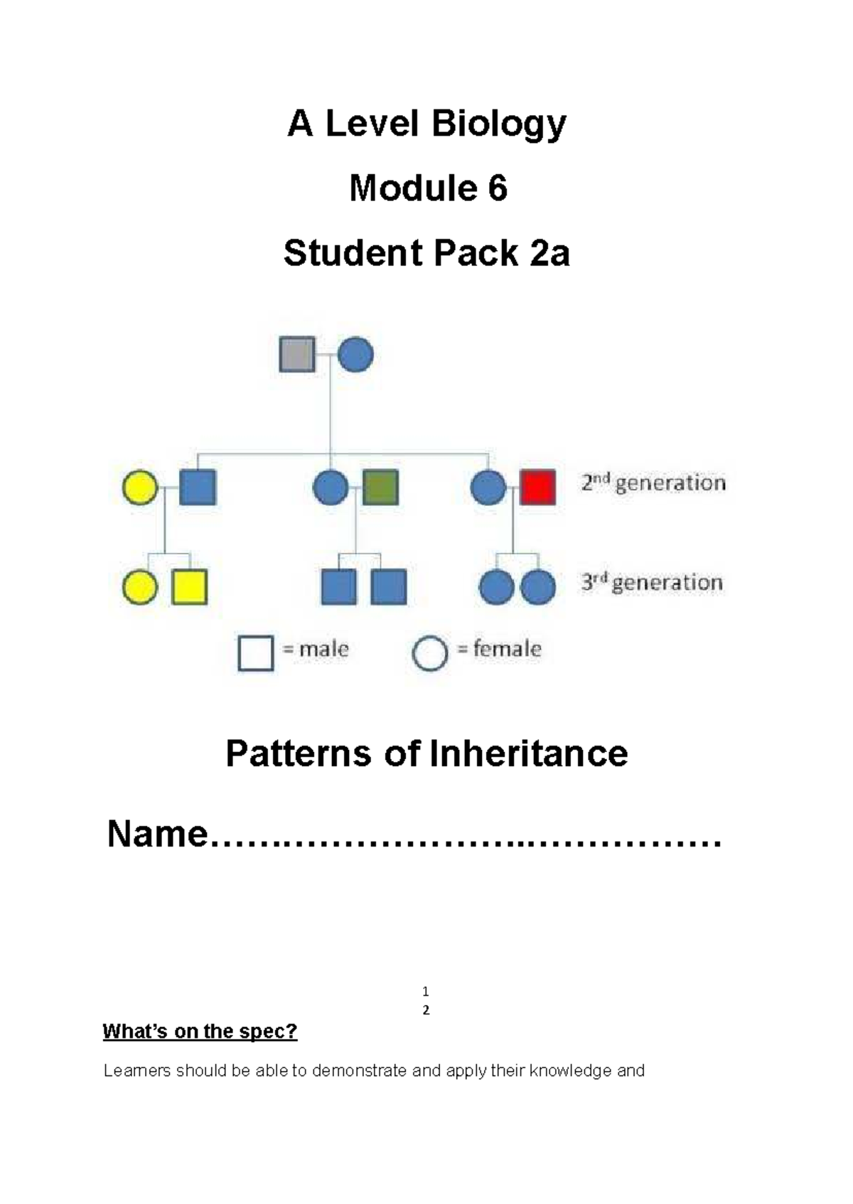 A Level Biology Module 6 Pack 2a: Patterns of Inheritance Overview ...