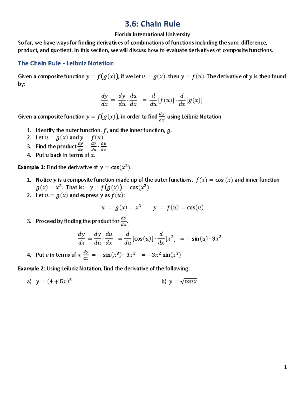 Chain Rule Applications and Derivatives - Calculus Notes (MATH 3.6 ...