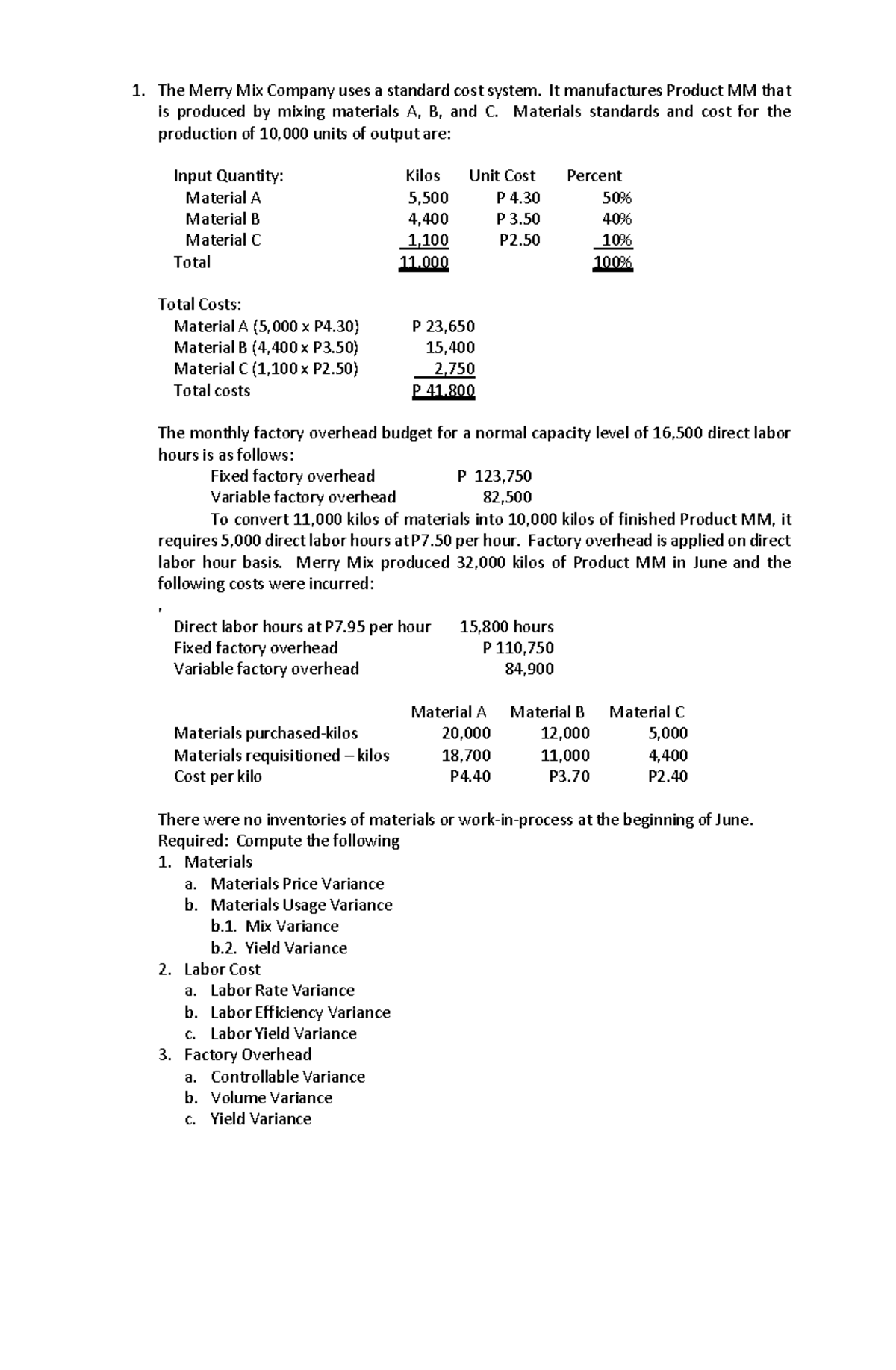 Problem 2 Lecture Notes: Standard Costing & Variance Analysis - Studocu