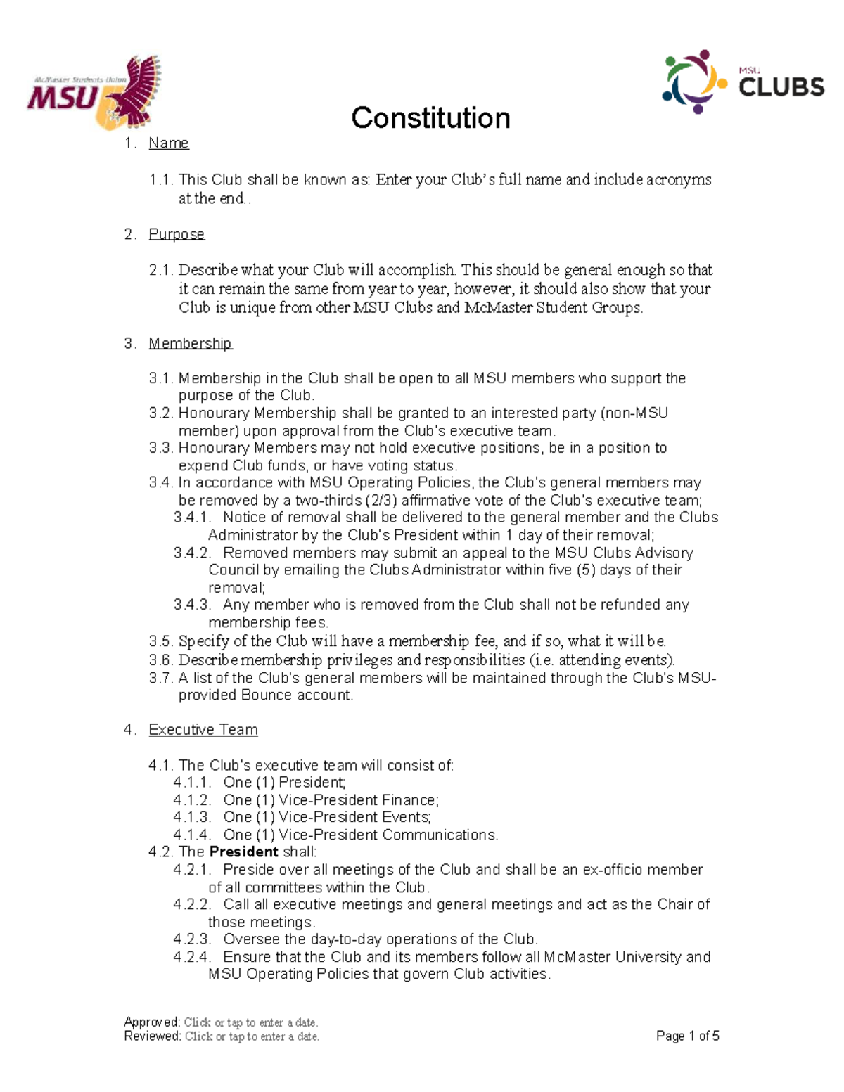 04 MSU Club Constitution Template: Guidelines and Structure - Studocu
