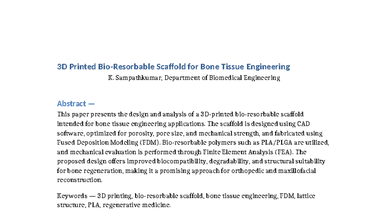 3D Bioresorbable Scaffold for Bone Tissue Engineering (BME 101) - Studocu