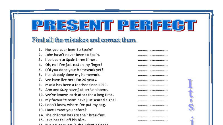 Present Perfect Tense: Error Correction Guide - Studocu