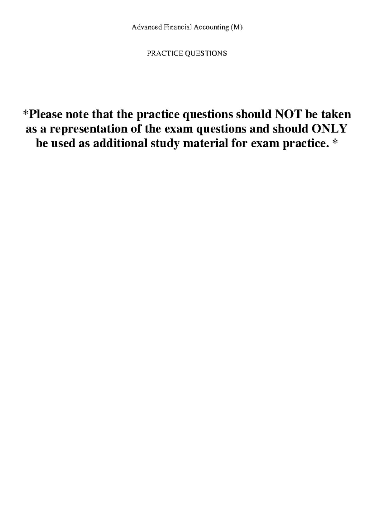 Advanced Financial Accounting (M) Exam Quiz Practice Questions - Studocu