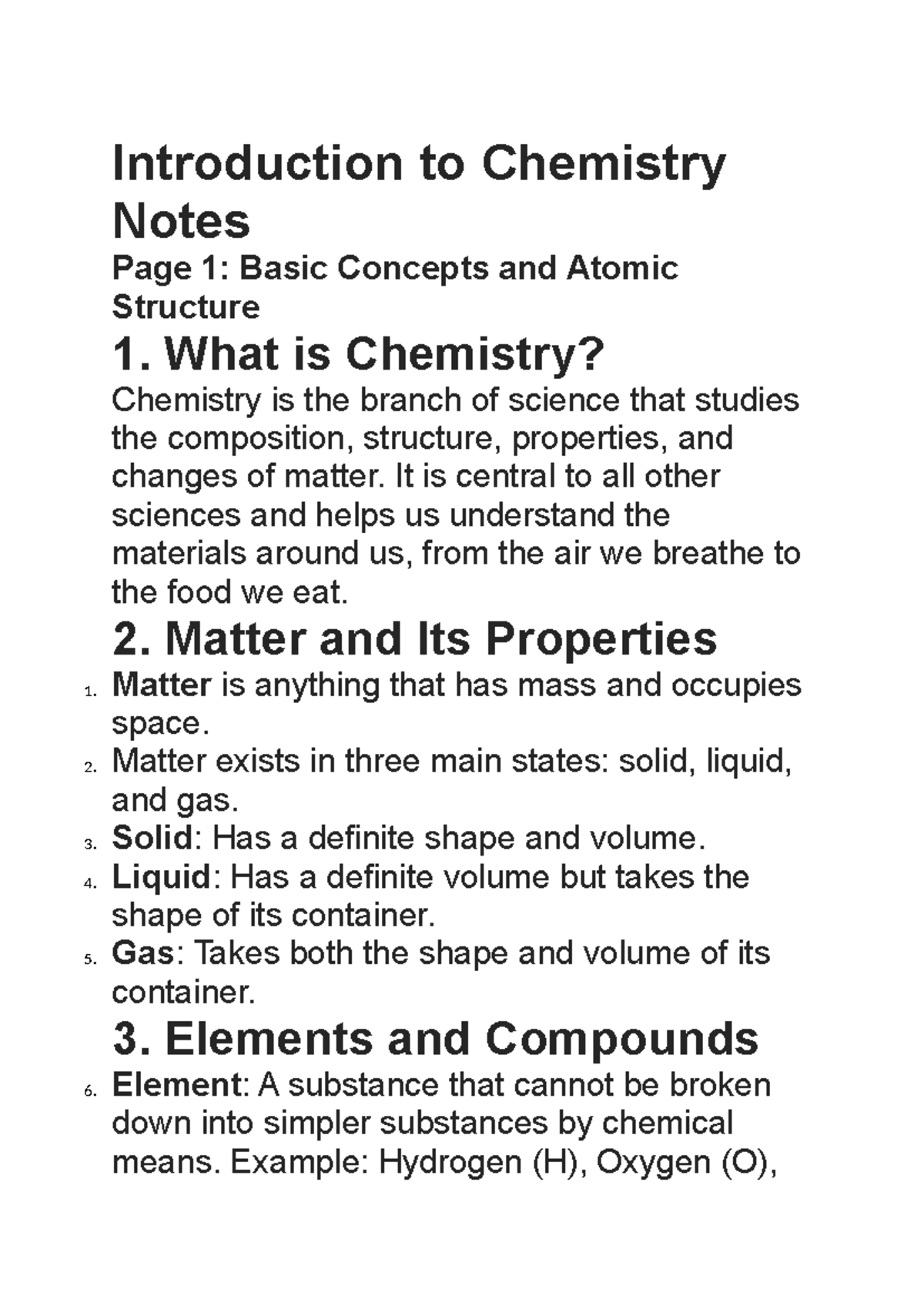 Introduction to Chemistry - Introduction to Chemistry Notes Page 1 ...