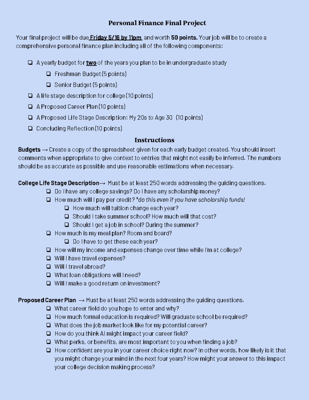 Personal Finance 101: Final Project Overview and Guidelines - Studocu