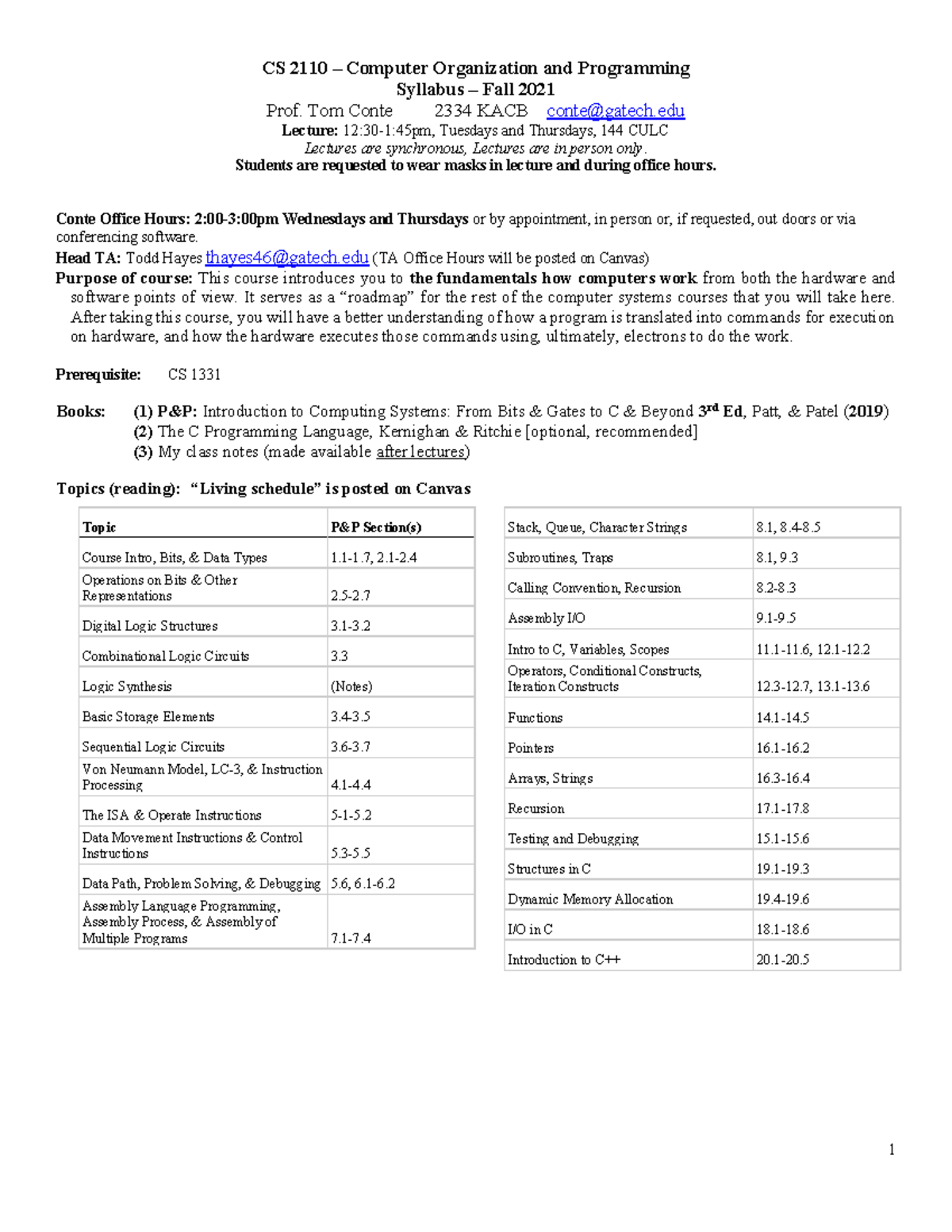 CS2110 course syllabus - CS 2110 – Computer Organization and Programming Syllabus – Fall 2021 ...