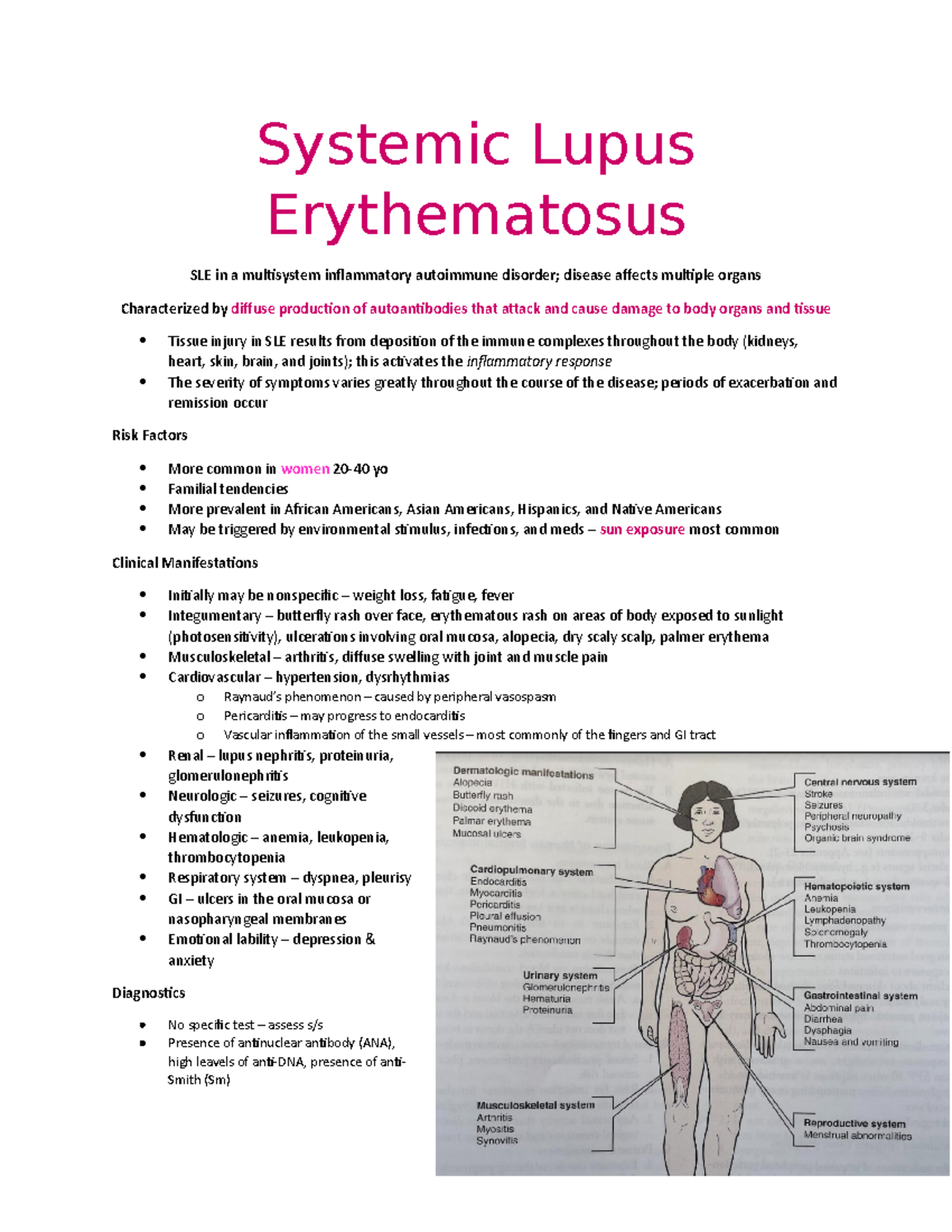 SLE: Comprehensive Overview of Systemic Lupus Erythematosus - Studocu