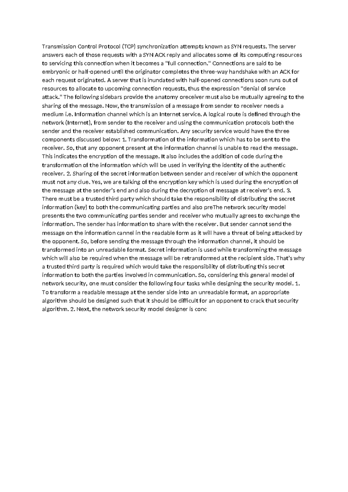 TCP SYN Requests and Network Security Model Overview (CS 101) - Studocu