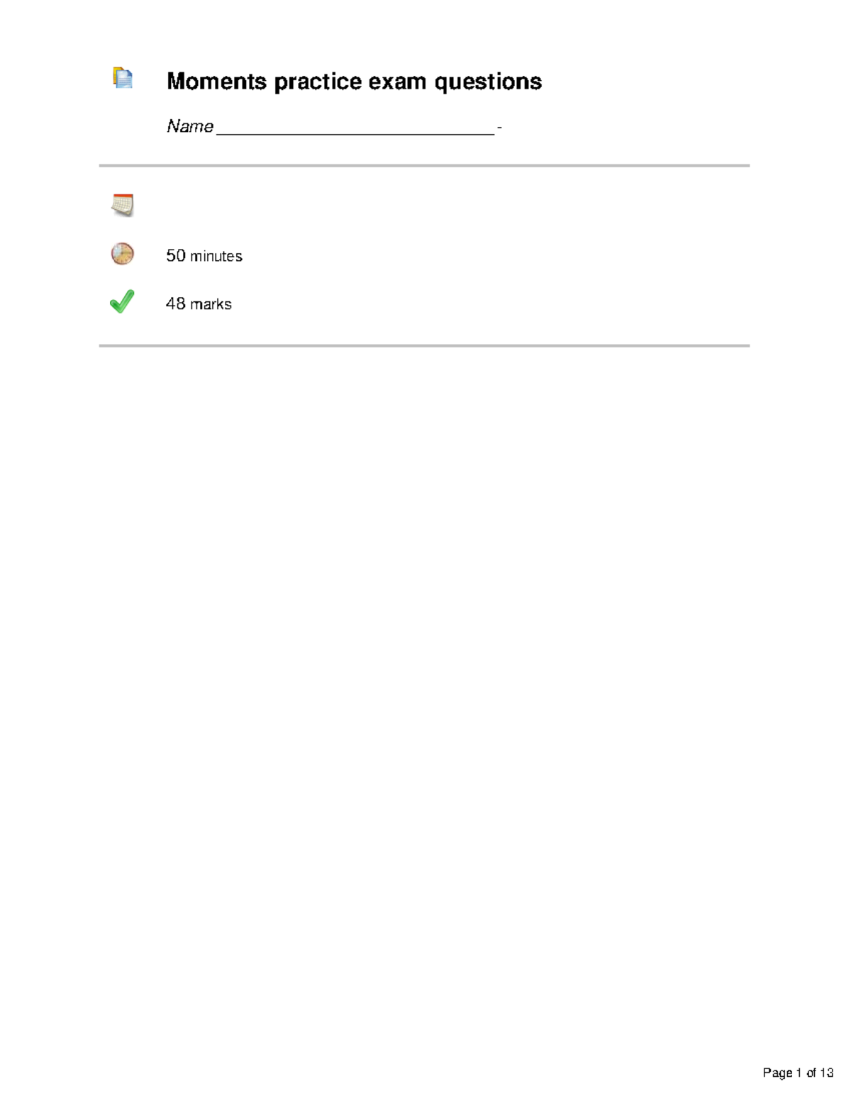 Moments Practice Exam Questions (Physics 101) - Studocu