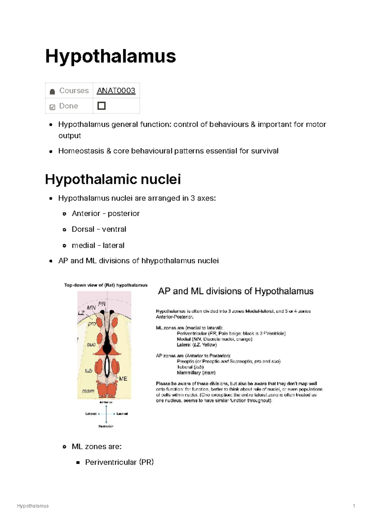 Hypothalamus functions and connectivity: A comprehensive overview - Studocu